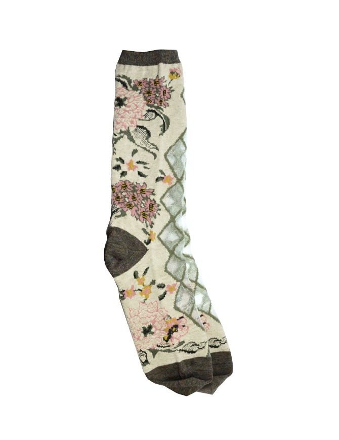 Kapital beige flowered socks with transparent rhombuses