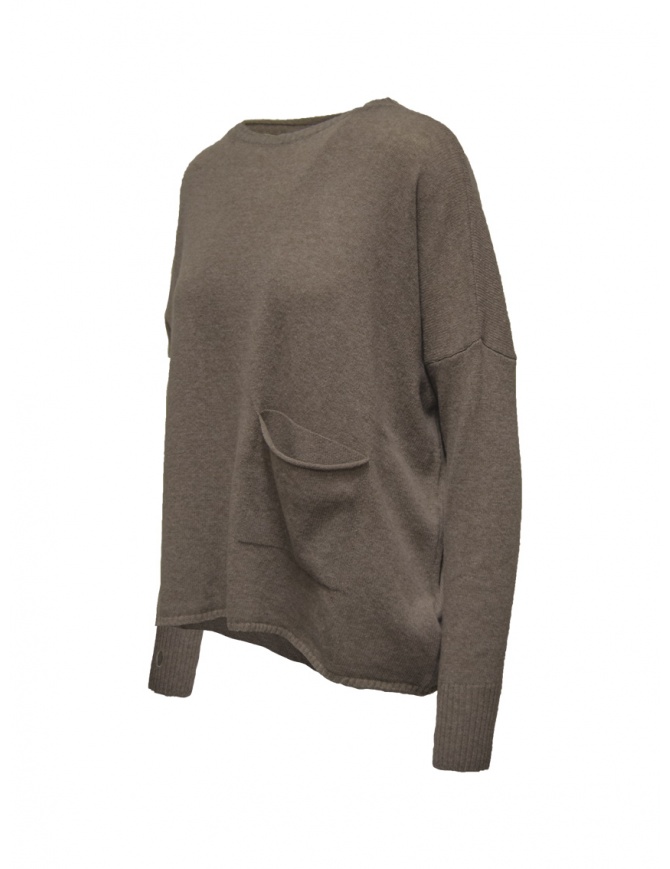 Ma'ry'ya taupe grey wool pullover with front pocket for women