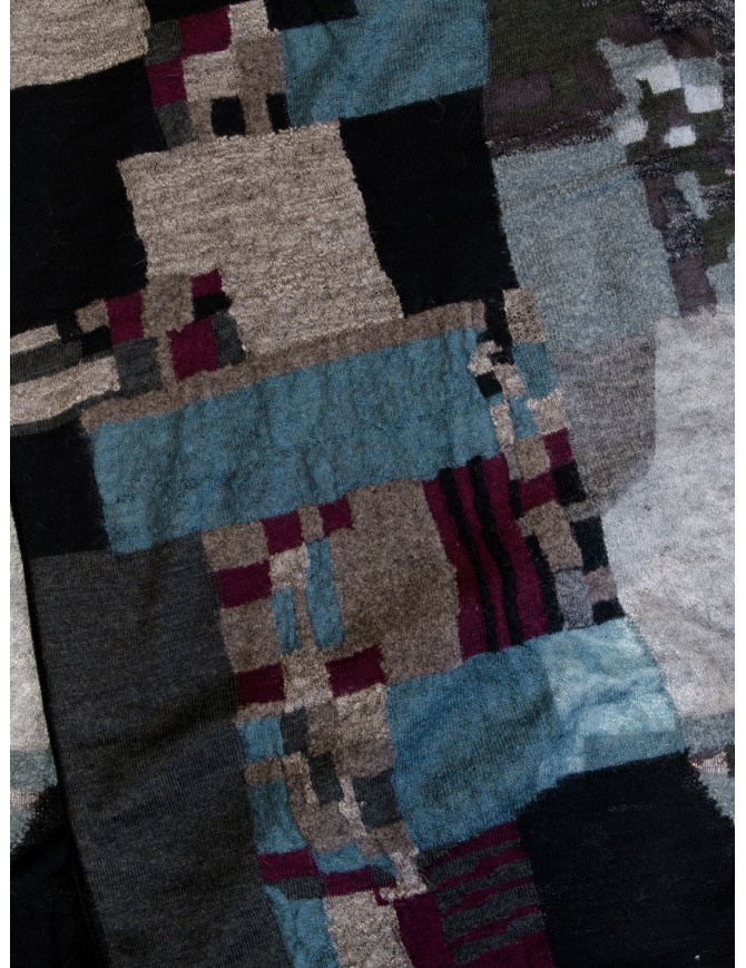 M.&Kyoko thin scarf in black and petroleum patchwork wool