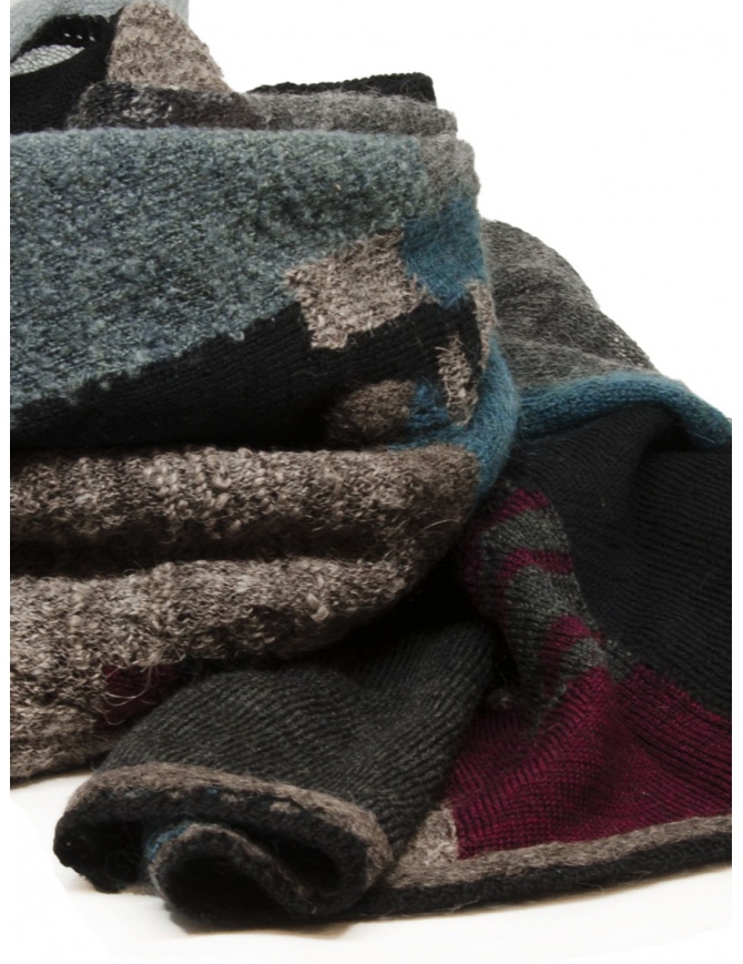 M.&Kyoko thin scarf in black and petroleum patchwork wool
